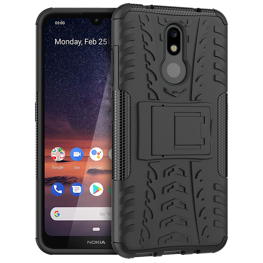 Dual Layer Rugged Tough Shockproof Case for Nokia 3.2 (Black)